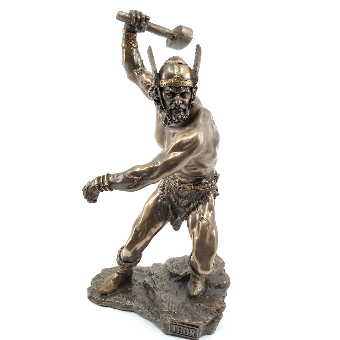 Bronze Norse God Thor With Hammer Statue, Bronze Statue 27 Cm, Birthday ...