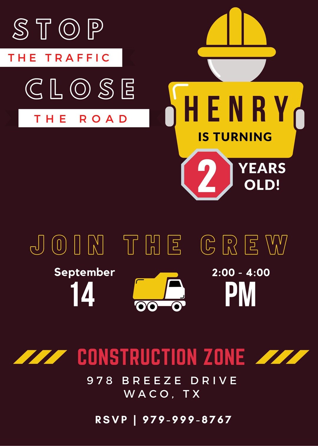 Construction Invitation Construction Party Stop the Traffic Close the ...
