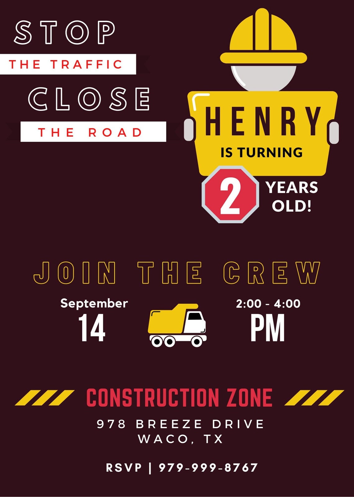 Construction Invitation Construction Party Stop the Traffic Close the ...