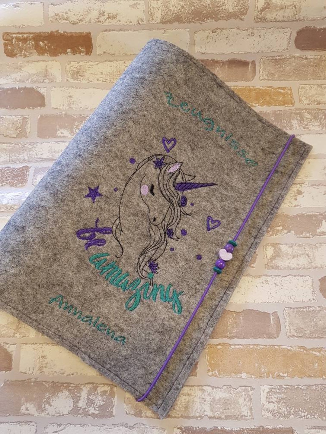 Zeugnismappe Mädchen Zeugnisse Einhorn Filz Geschenk Aufbewahrung Einschulung Schulbeginn ...