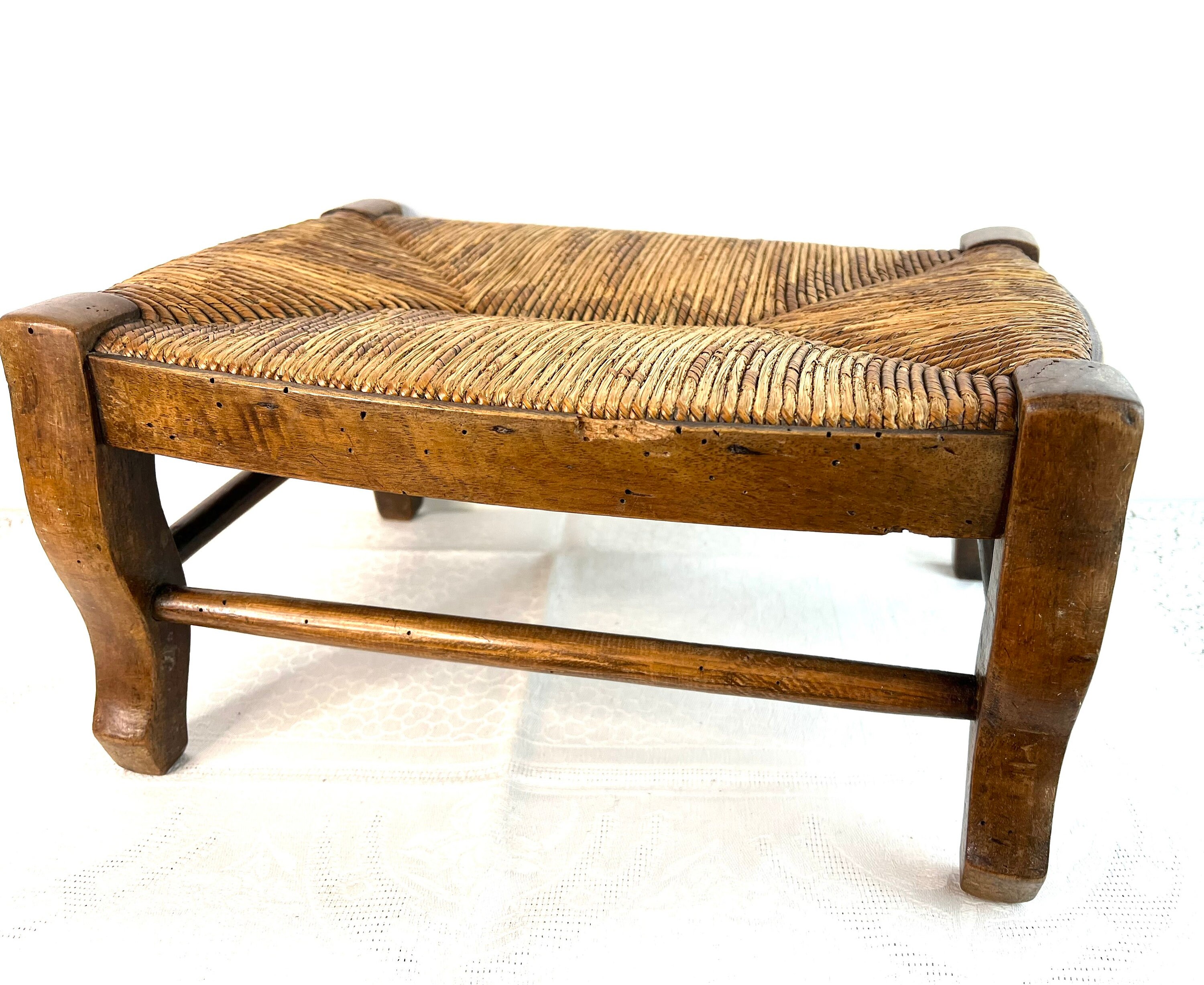 Vintage Hardwood Straw Oak Stool Footstool French Stool Mini - Etsy