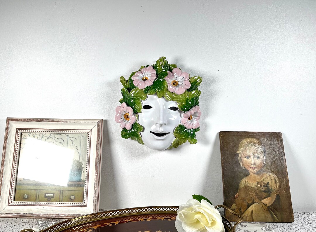 Vintage Italian Ceramic Bacchus Mask Spring Flowers - Etsy
