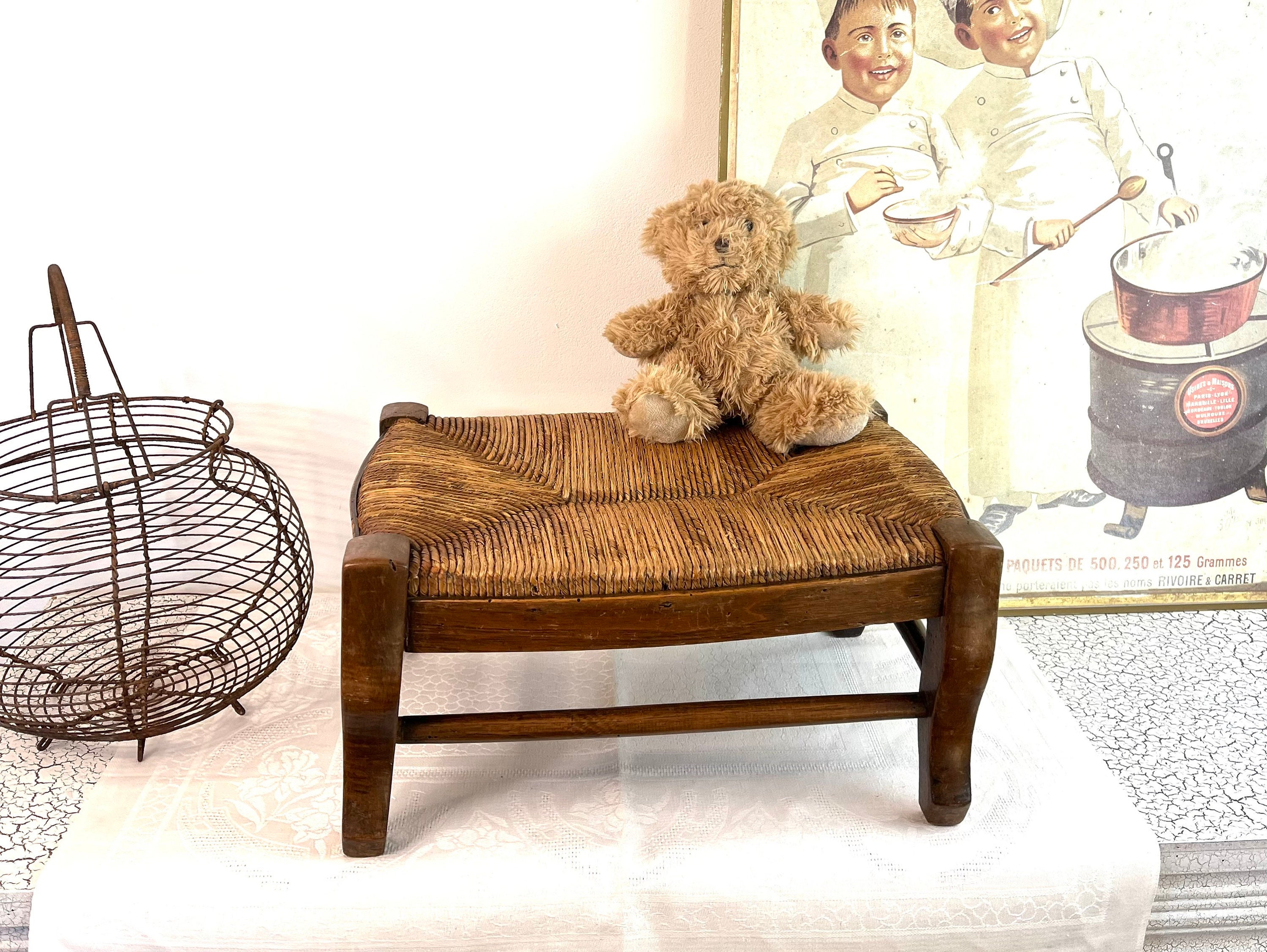 Vintage Hardwood Straw Oak Stool Footstool French Stool Mini - Etsy