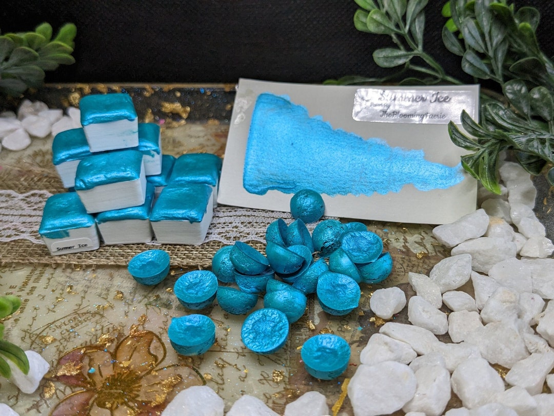 Summer Ice } Blue // Metallic - Handmade Watercolor Paint Made Created ...