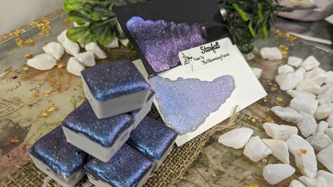 Starfall Handmade Watercolor Paint: Blue Violet Shimmer With Black ...