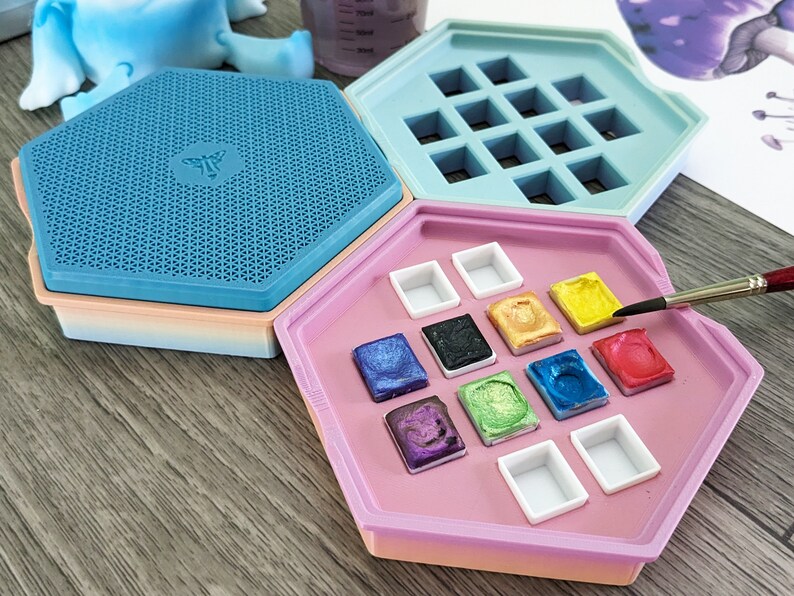 Hexagonal Half Pan Holder: Stackable 12-pan Watercolor Paint Organizer ...