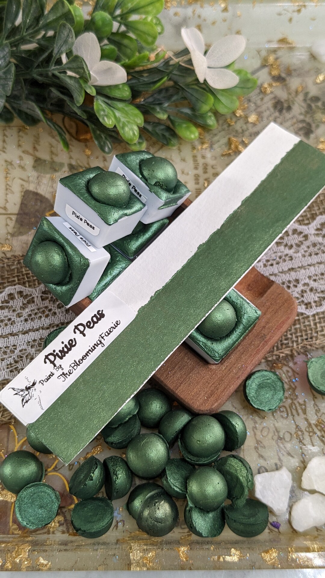 Pixie Peas } Green // Metallic - Handmade Watercolor Paint Created by ...