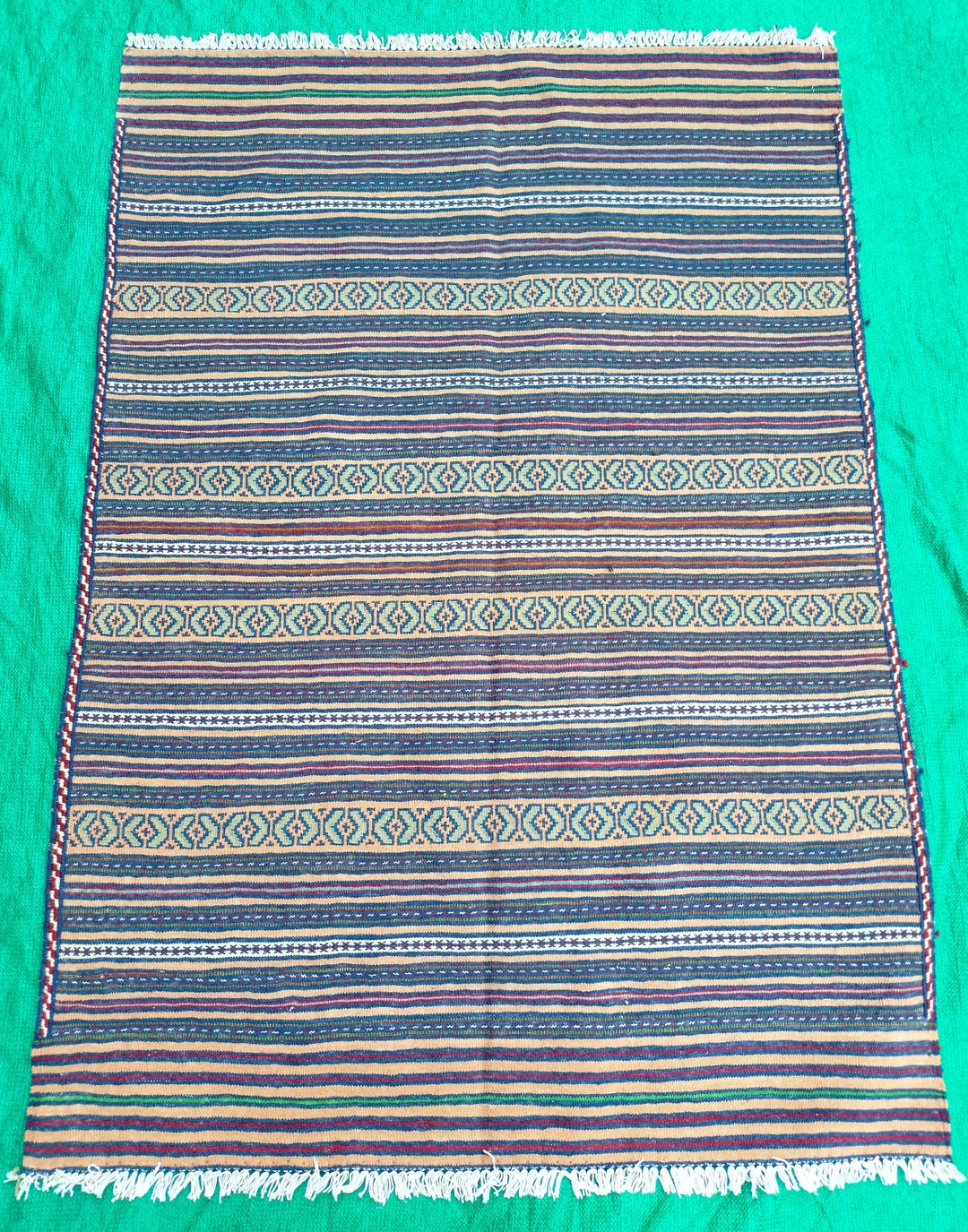 Handmade Afghan Kilim Rug: Tribal Maliki Wool Herati Rug (3'3 X 4'8 Ft ...