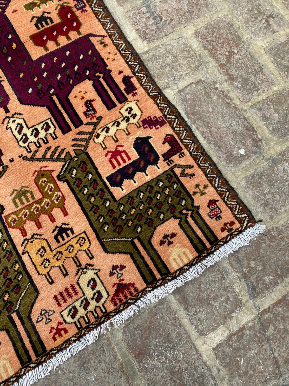 Afghan Pictorial Shikargah Rug, Baluch Rug Oriental Wool Wall Hanging ...
