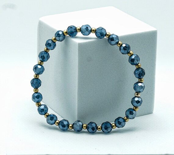 Dark Blue Crystal and Gold Stretch Bracelet Etsy Ireland