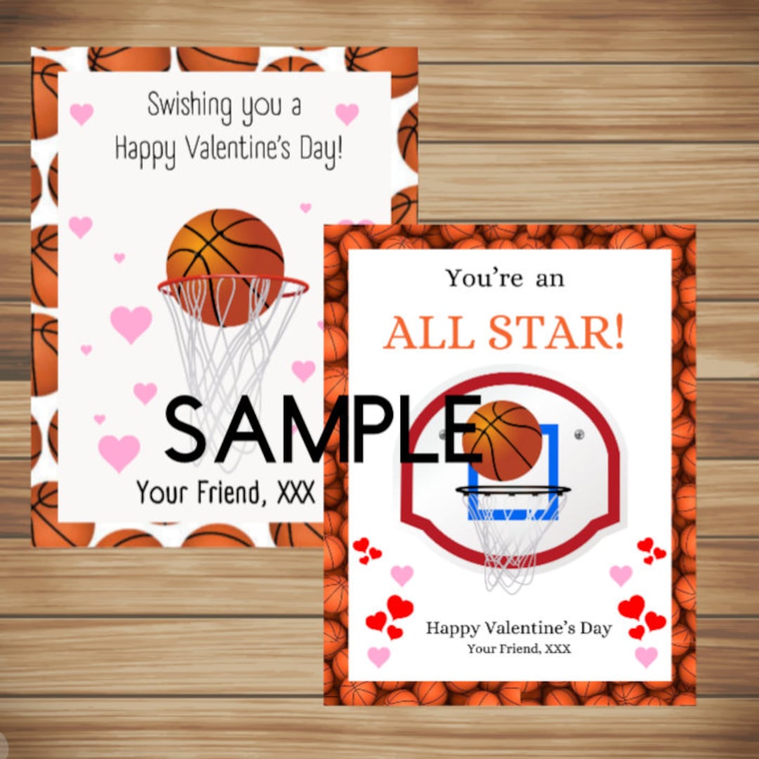 Kids Basketball Valentines Day Cards *EDITABLE* and Print Friendly ...