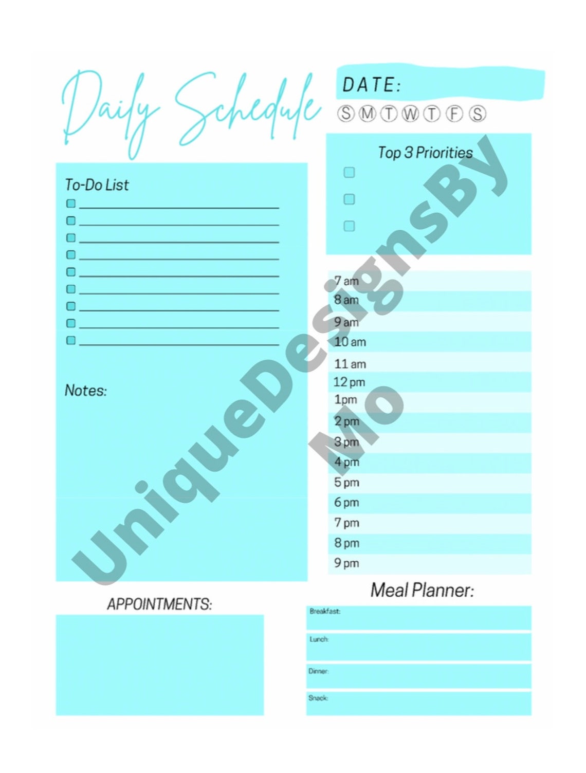 Digital Daily Schedule Printable Downloadable | Etsy