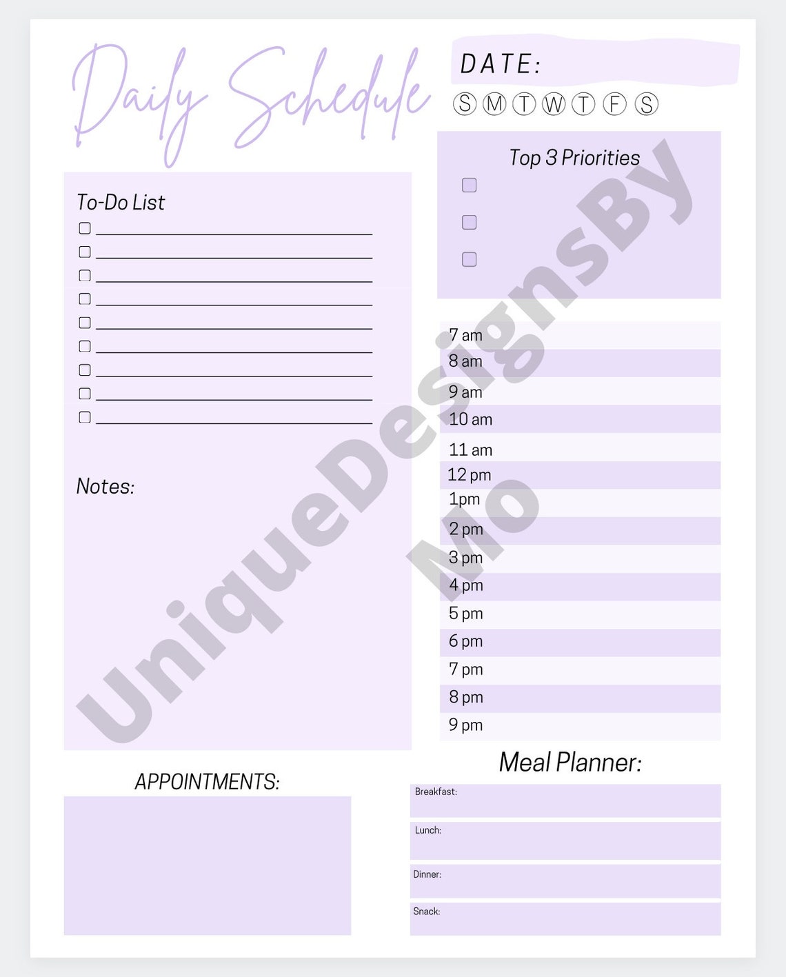 Digital Daily Schedule Printable Downloadable | Etsy