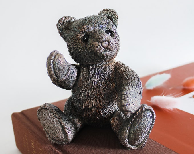 Silver Teddy Bear Figurine - Etsy