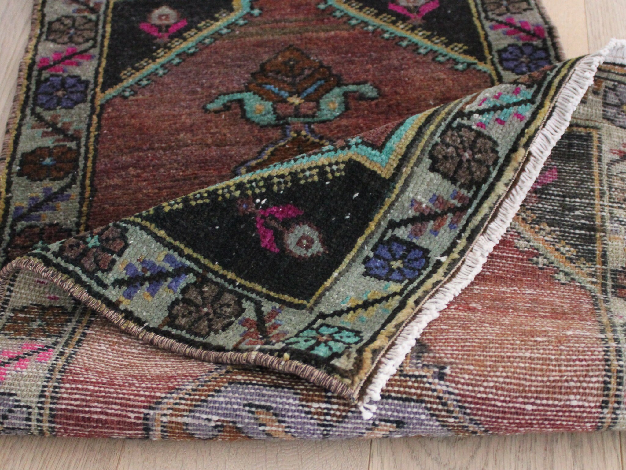 Home & Living 'Mint Chocolate Chip' Vintage Turkish Mini Rug Floor ...