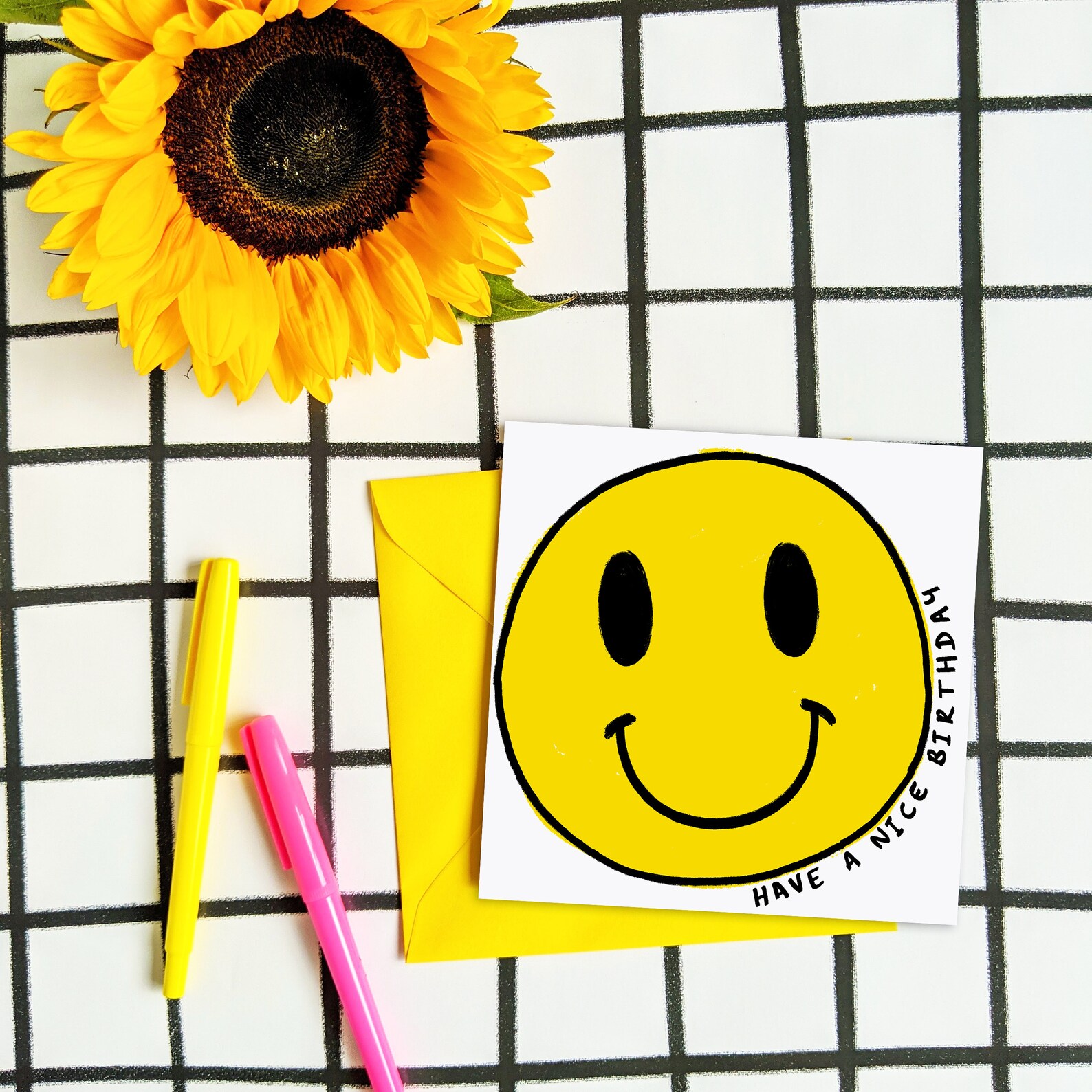 Smiley Face Birthday Card 90s Have A Nice Day Rave Dance - Etsy