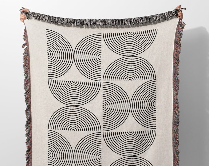 Bauhaus Print Throw Blanket, Black White Modern Decor, Bold Minimalist Woven Blanket, Bauhaus ...