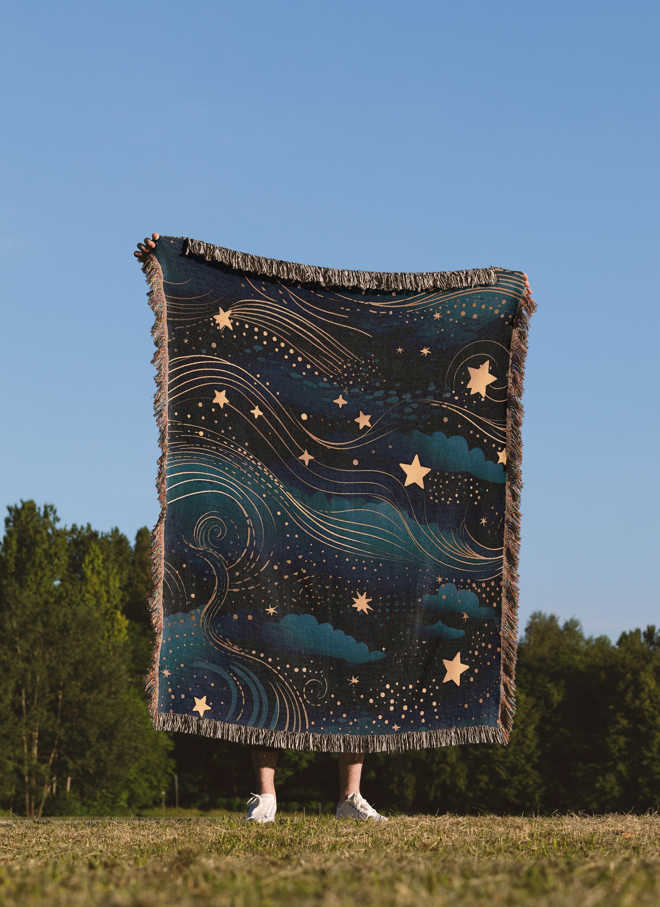 Celestial Woven Blanket, Night Sky Stars Throw Blanket for Couch, Navy ...