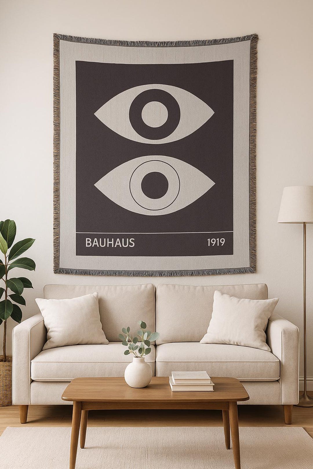 Bauhaus Print Throw Blanket, Black White Modern Home Decor, Bold Minimalist Woven Blanket ...