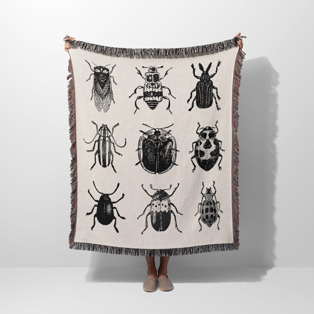 Insect Throw Blanket With Beetles, Black White Blanket Tapestry, Modern ...