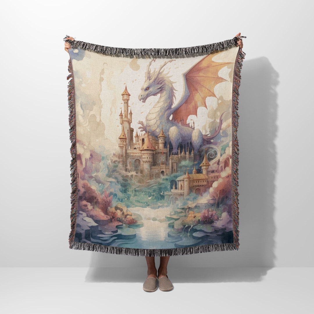 Dragon Woven Blanket, Castle Throw Blanket, Dragon Tapestry Wall ...