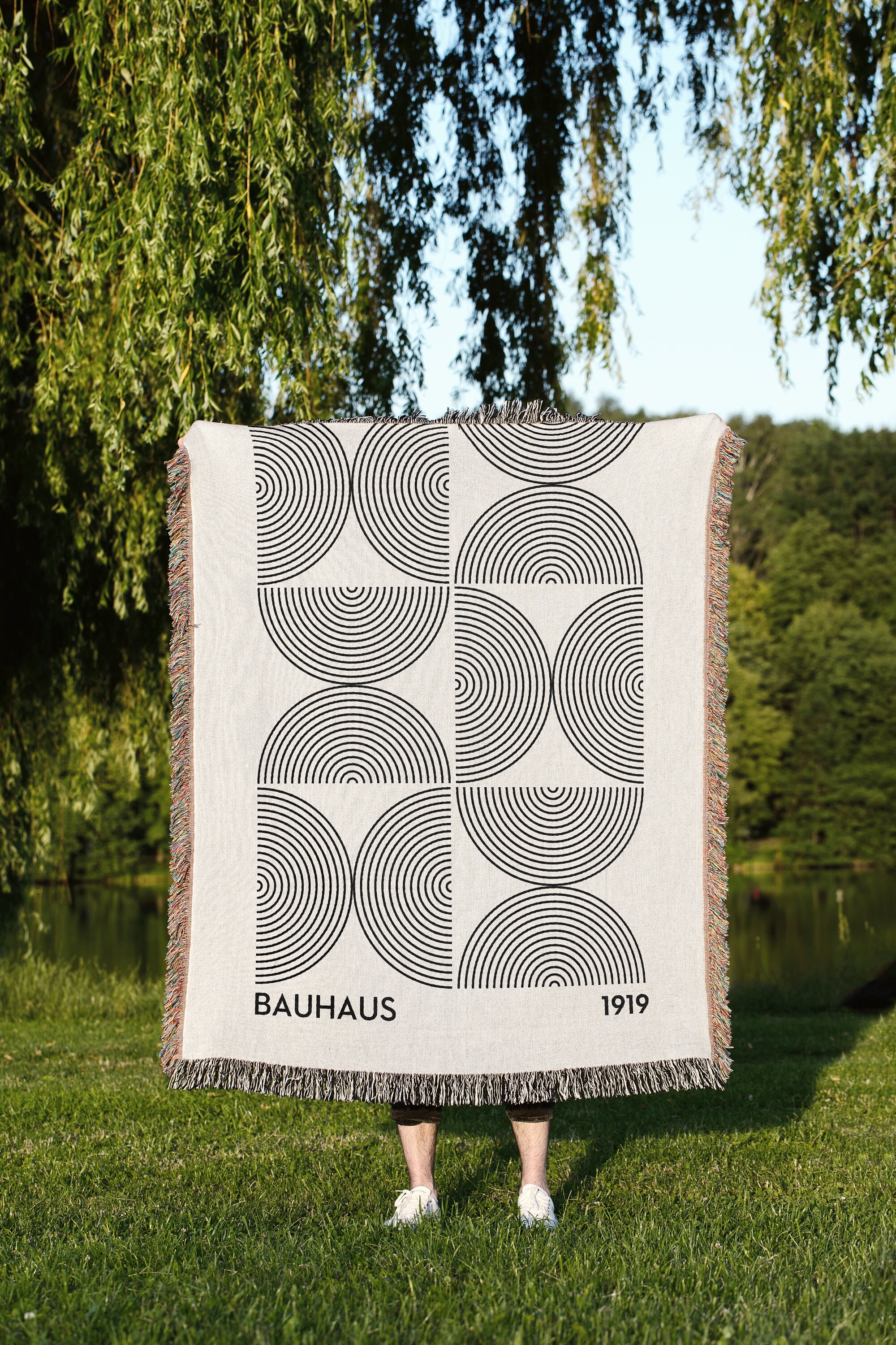 Bauhaus Print Throw Blanket, Black White Modern Decor, Bold Minimalist Woven Blanket, Bauhaus ...