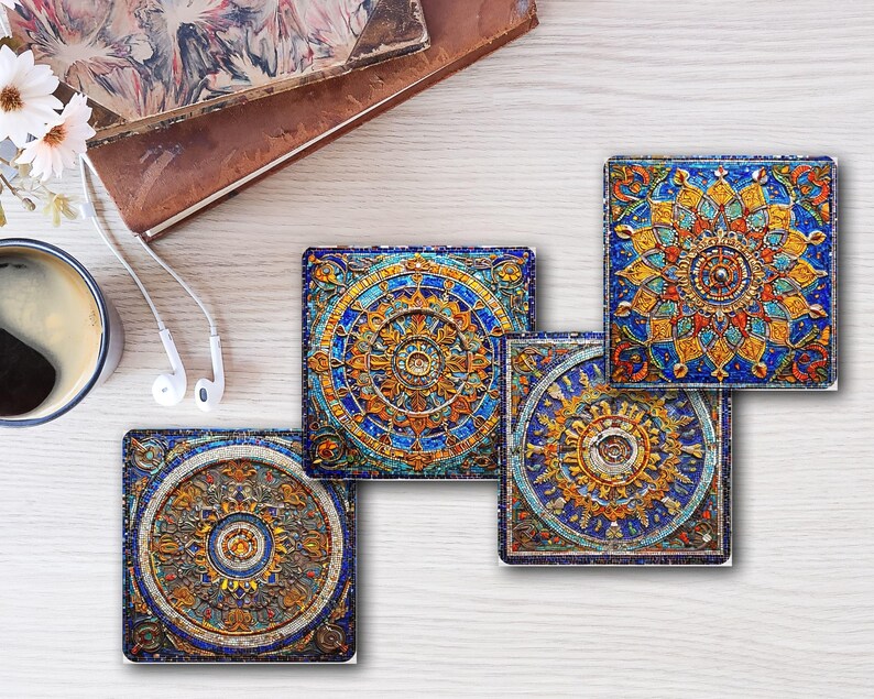 Mosaic Ceramic Coaster Set, Spanish Tile Beverage Coasters, Moroccon ...