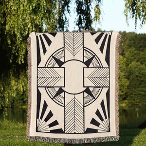 Art Deco Blanket, Black Cream Woven Blanket, Geometric Throw Blanket - Etsy