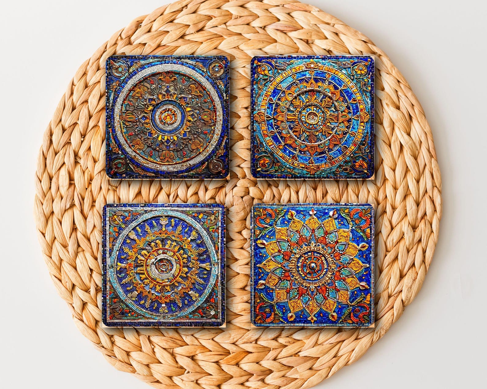 Mosaic Ceramic Coaster Set, Spanish Tile Beverage Coasters, Moroccon ...