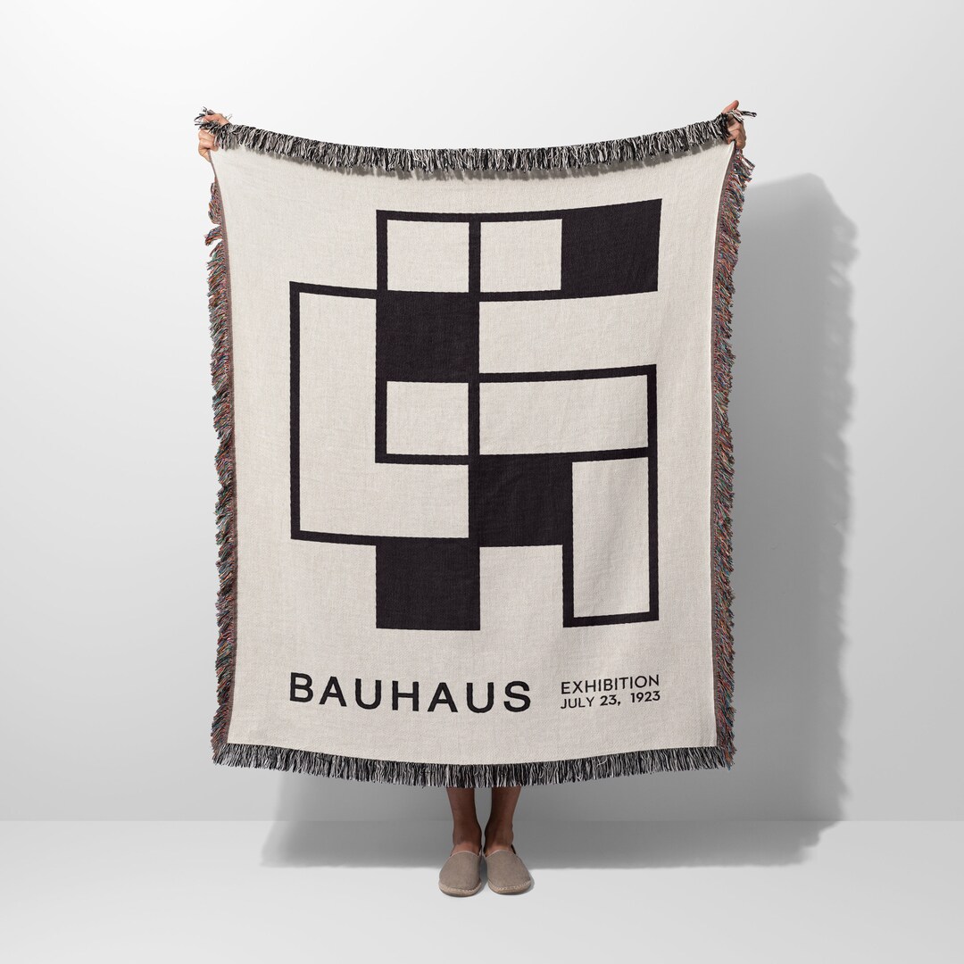 Bauhaus Poster Tapestry Blanket, Black Cream Woven Blanket, Mid-century Modern Geometric Throw ...