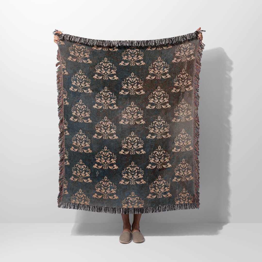 Black Woven Blanket, Damask Throw Blanket, Gothic Tapestry Wall Hanging ...