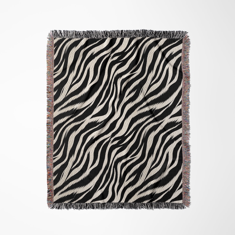 Zebra Blanket, Animal Print Woven Blanket, Black and Cream Modern ...