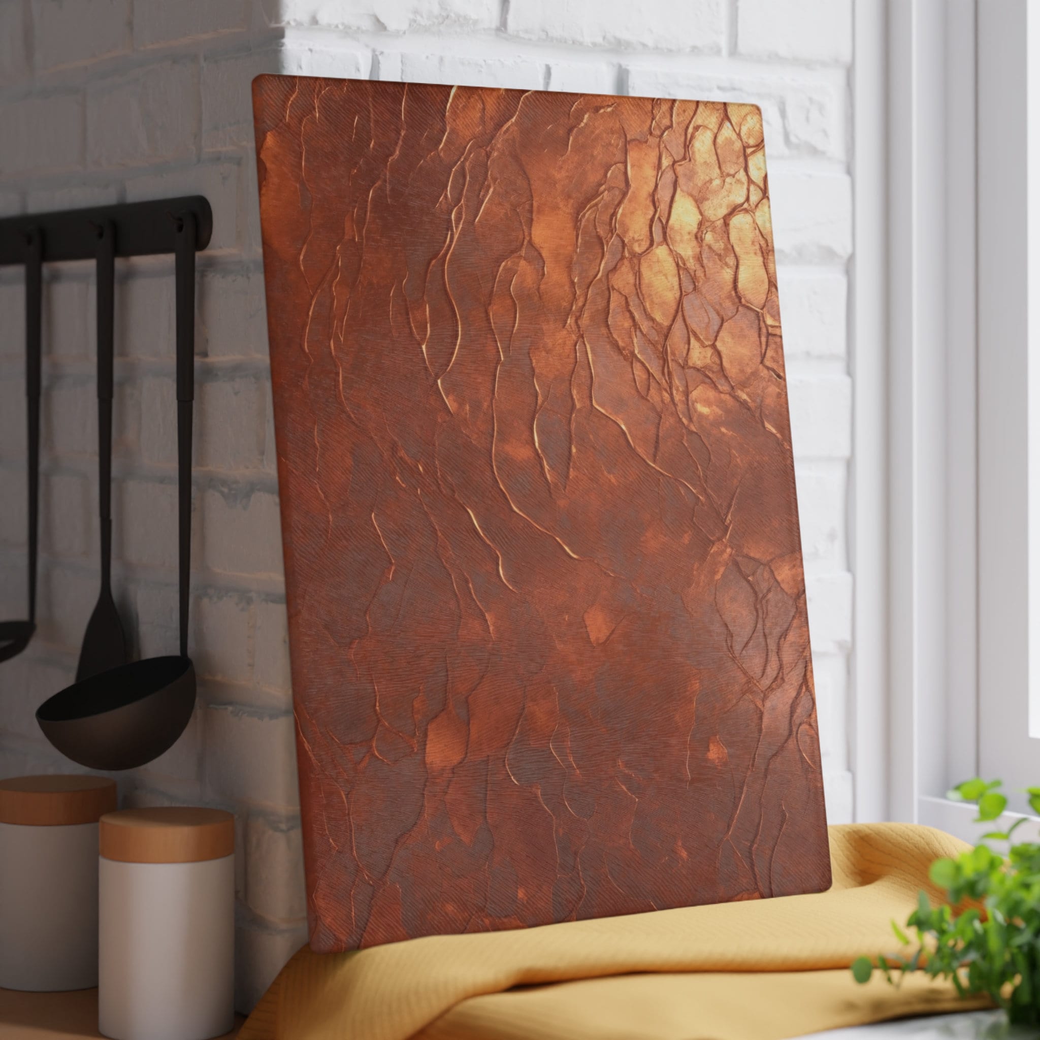 Copper Textured Glass Cutting Board Kitchen Gift, Metallic Copper Kitchen Decor, Traditional ...