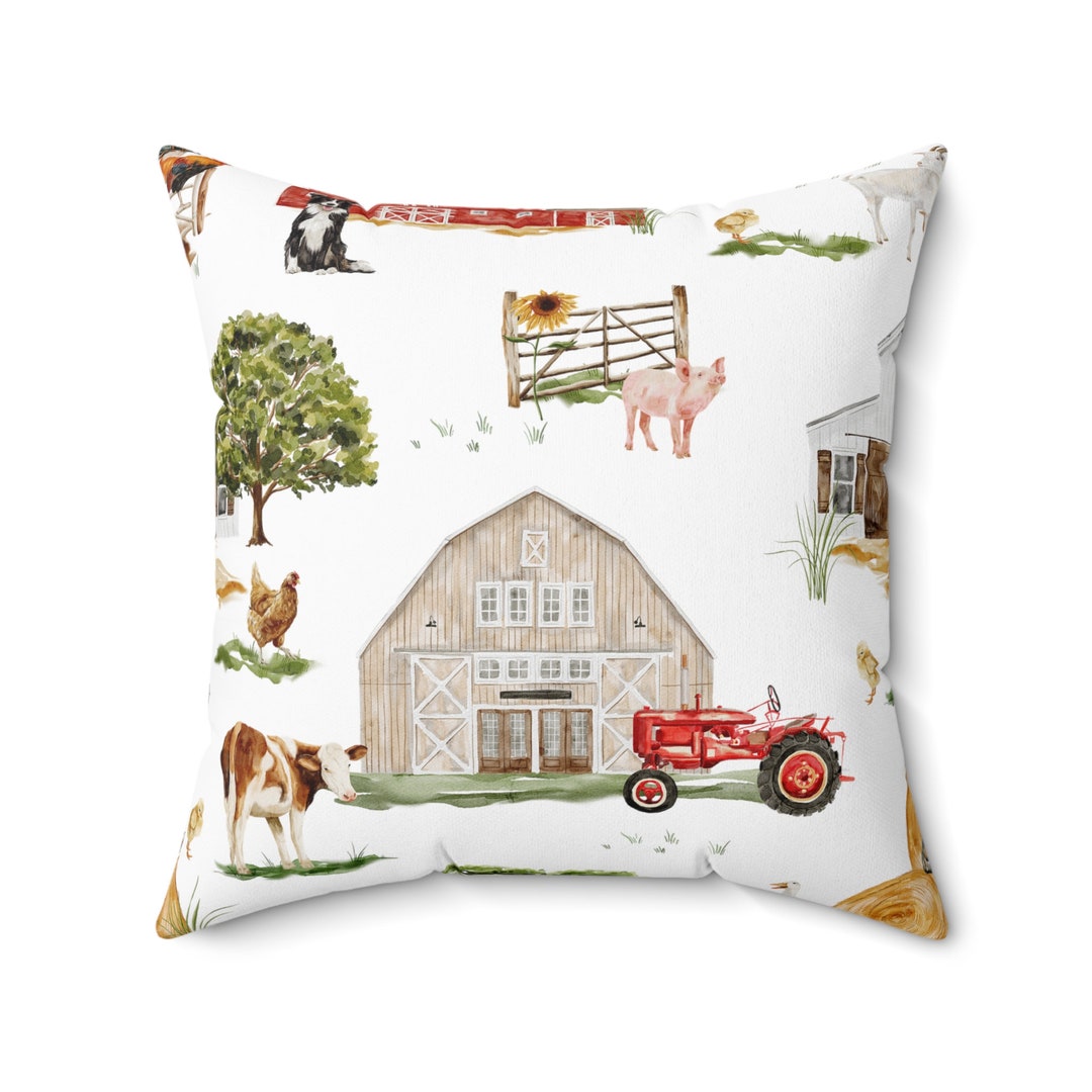 Farm Themed Couch Pillow Rustic Decor, Chicken Cow Tractor Throw Pillow ...