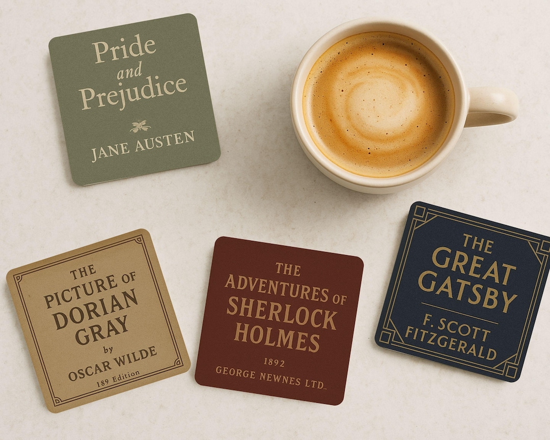 Custom Vintage Book Cover Coaster Set – Personalized Classic Novel ...