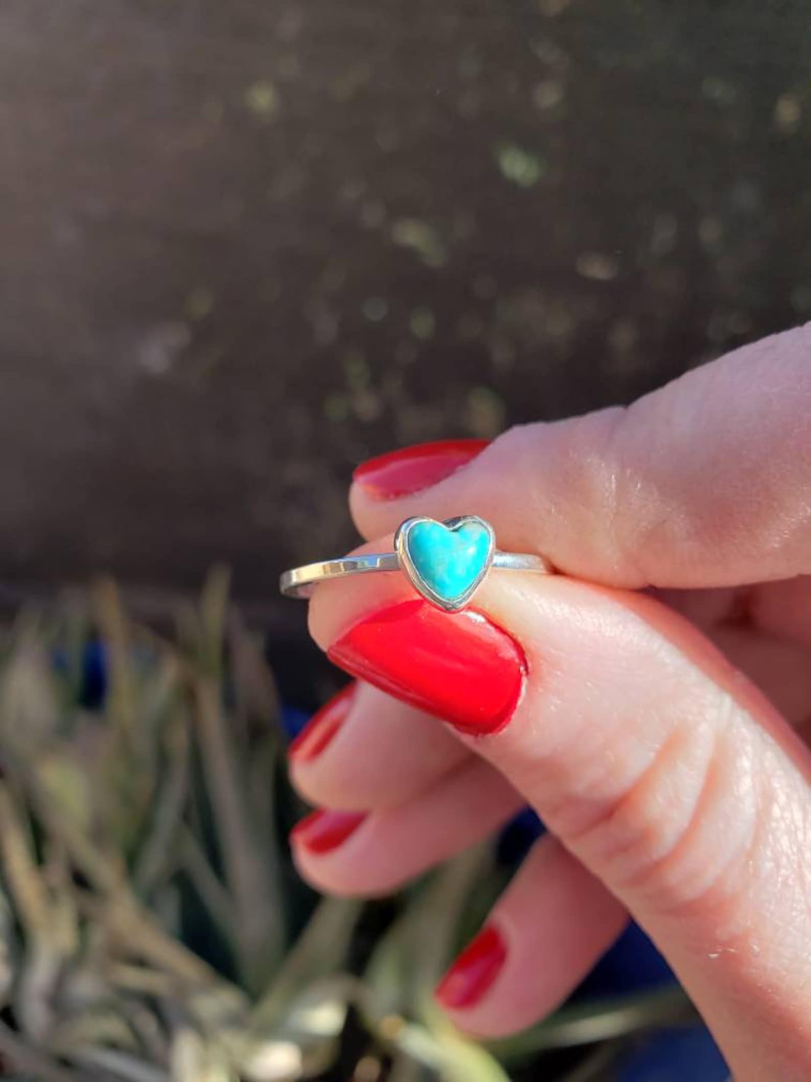 Sterling Silver Campitos Turquoise Heart Ring - Etsy