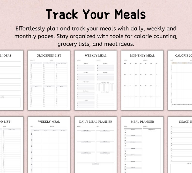 Meal Planner Printable PDF, Diet Prep Planner, Meal Preparation, Food ...