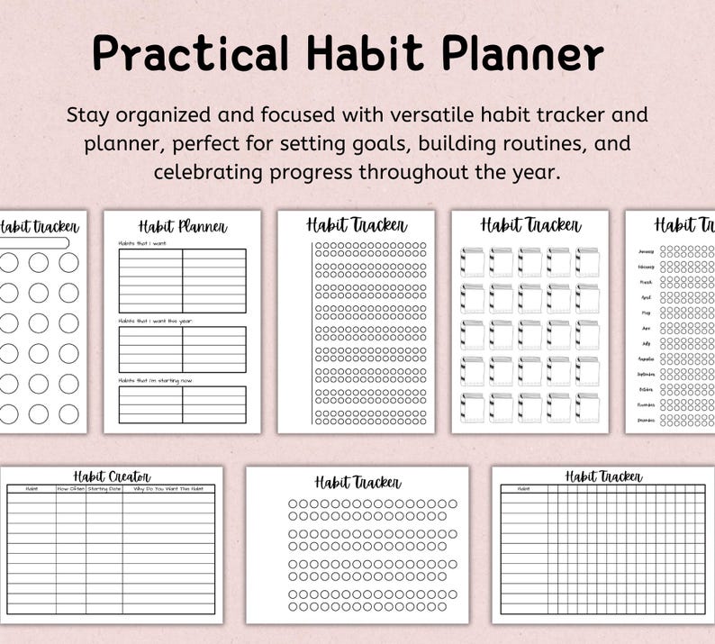 Printable Habit Tracker | Daily, Weekly, Monthly, Yearly Habit Chart ...