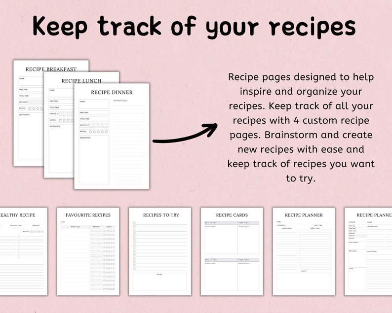 Meal Planner Printable PDF, Diet Prep Planner, Meal Preparation, Food ...