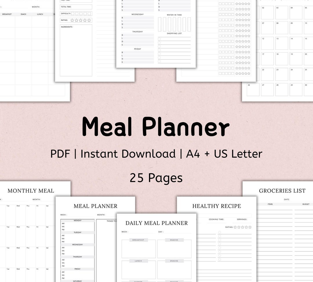 Meal Planner Printable PDF, Diet Prep Planner, Meal Preparation, Food ...