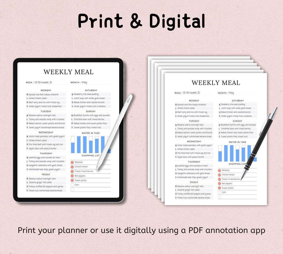 Meal Planner Printable PDF, Diet Prep Planner, Meal Preparation, Food ...