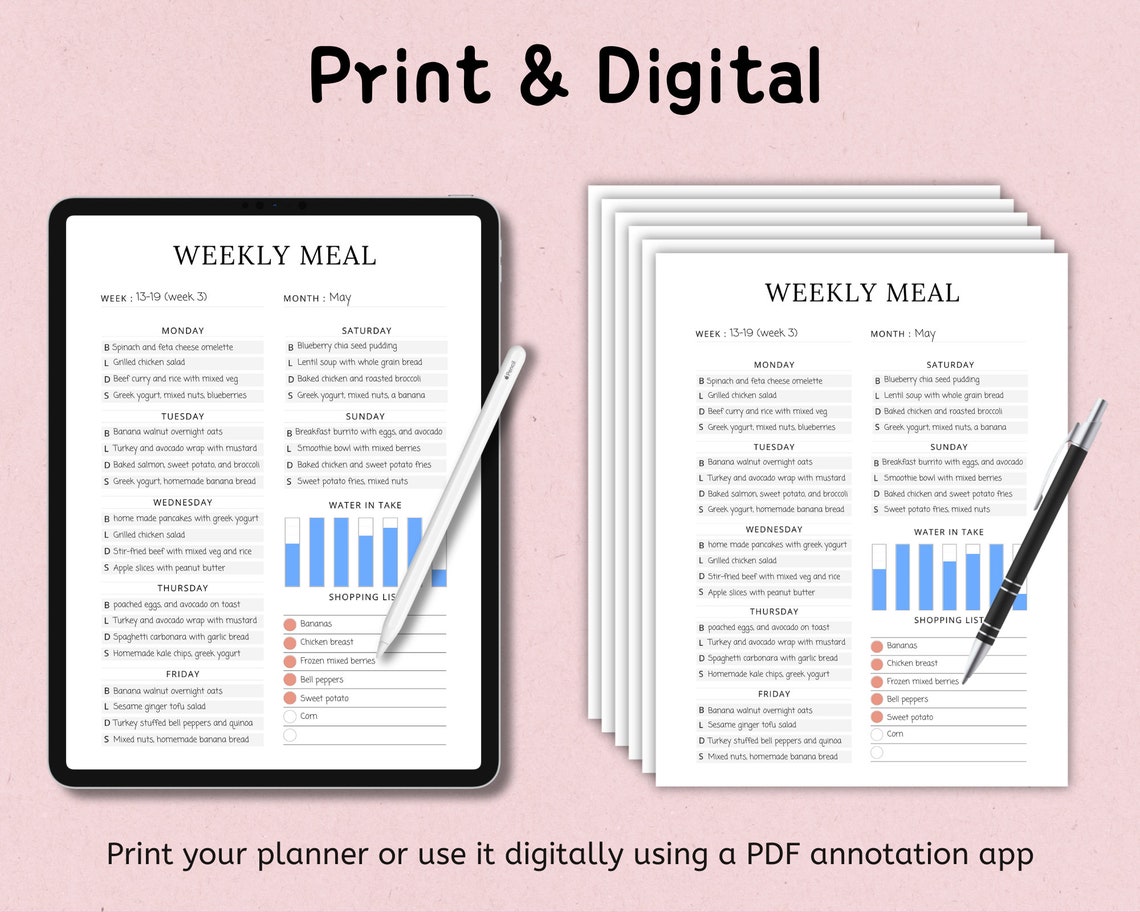 Meal Planner Printable PDF, Diet Prep Planner, Meal Preparation, Food ...