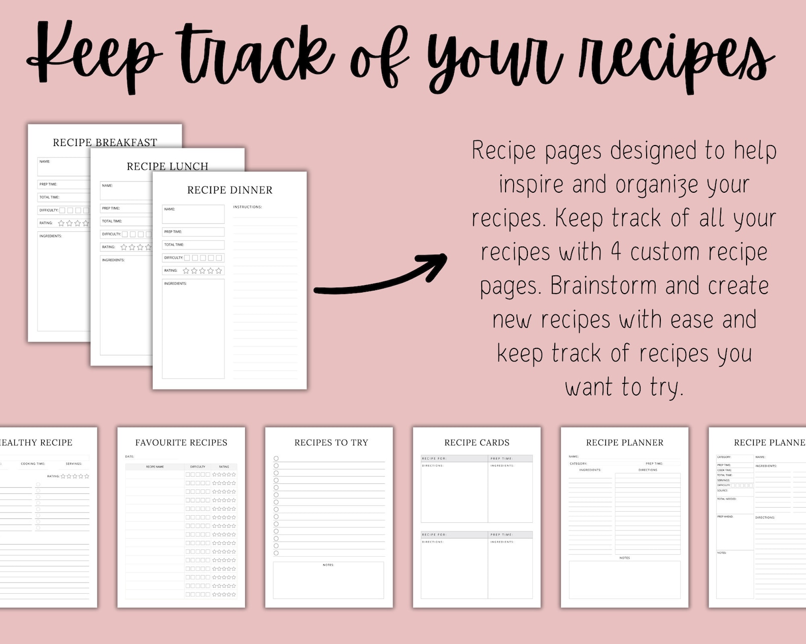 Meal Planner Printable PDF, Diet Prep Planner, Meal Preparation, Food ...