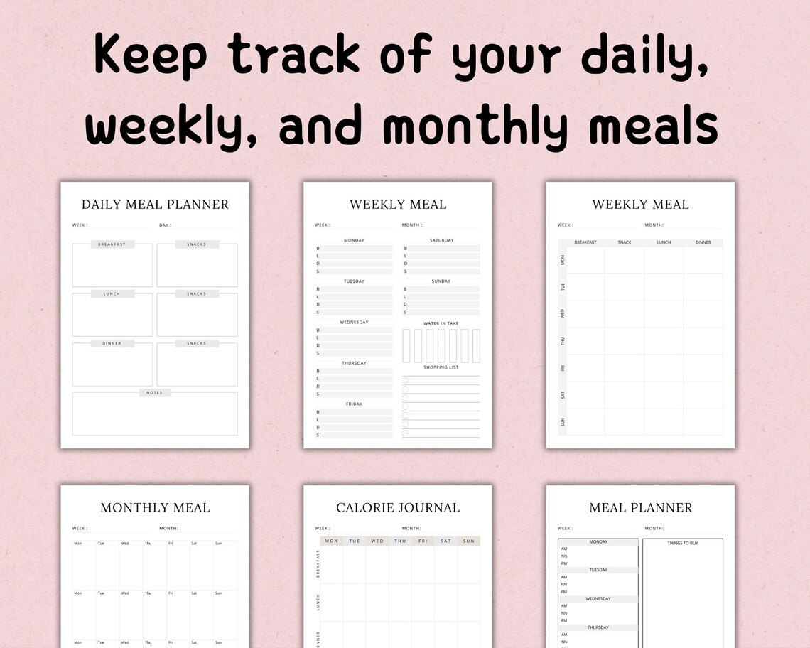 Meal Planner Printable PDF, Diet Prep Planner, Meal Preparation, Food ...