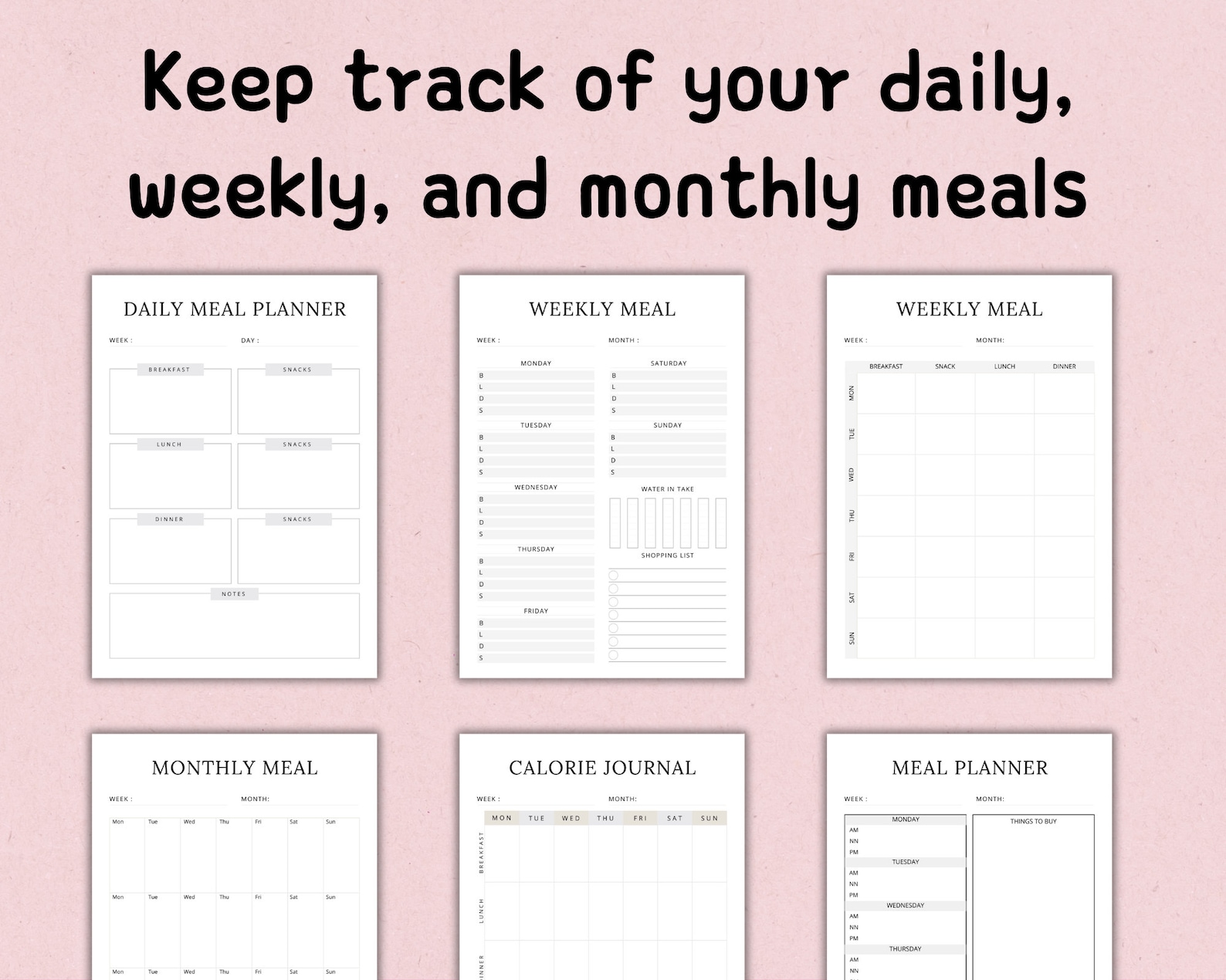 Meal Planner Printable PDF, Diet Prep Planner, Meal Preparation, Food ...