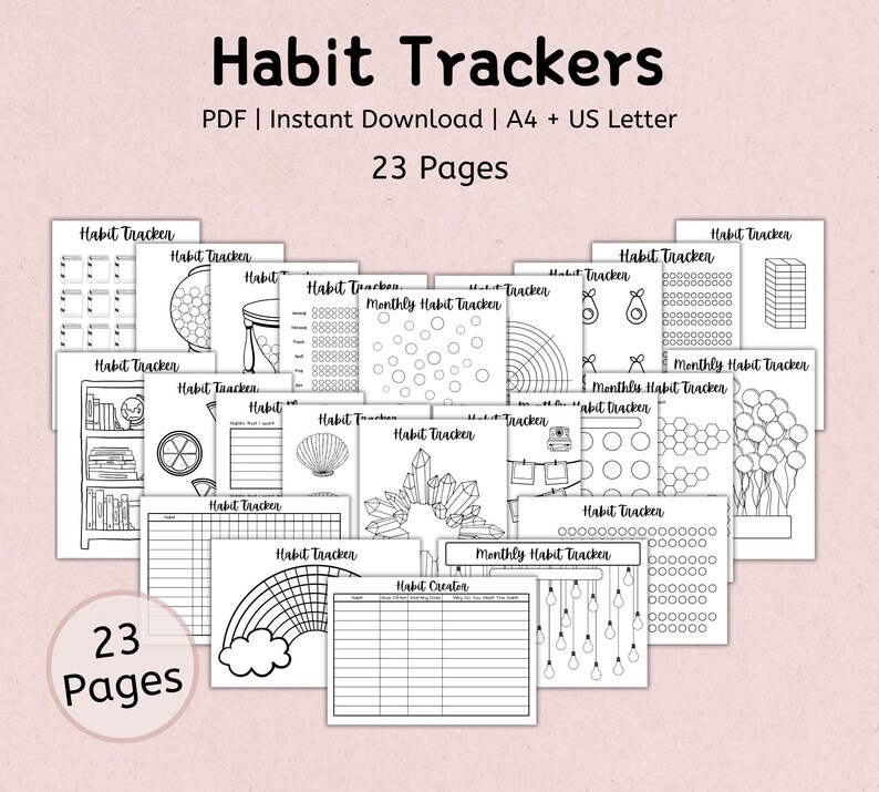 Printable Habit Tracker Daily, Weekly, Monthly, Yearly Habit Chart ...