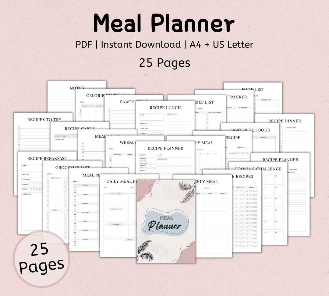 Meal Planner Printable PDF, Diet Prep Planner, Meal Preparation, Food ...
