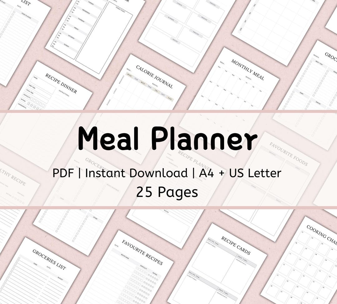 Meal Planner Printable PDF, Diet Prep Planner, Meal Preparation, Food ...
