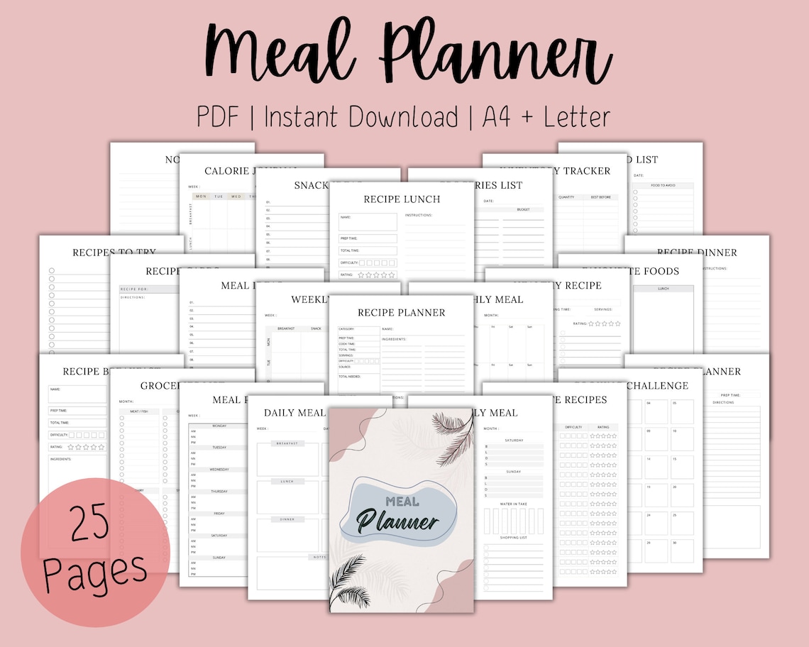 Meal Planner Printable PDF, Diet Prep Planner, Meal Preparation, Food ...