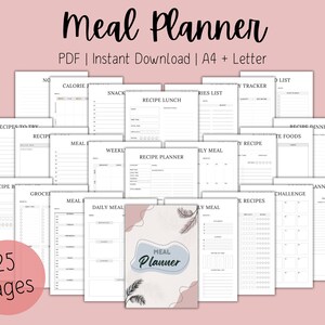 Meal Planner Printable PDF, Diet Prep Planner, Meal Preparation, Food ...